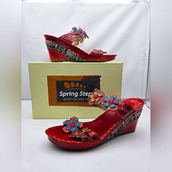 Spring Step | Shoes | Spring Step Red Flower Wedges | Poshmark